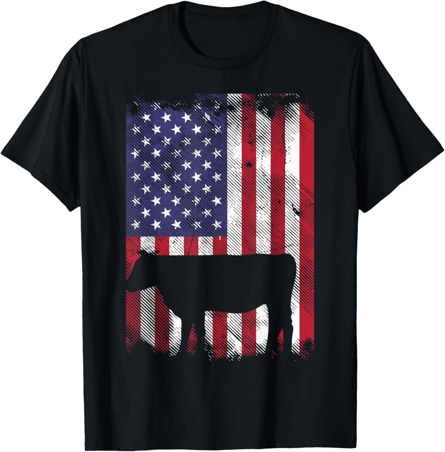 American Flag Cow Vintage Farm Animal Patriotic Farmer Gift T-Shirt ...
