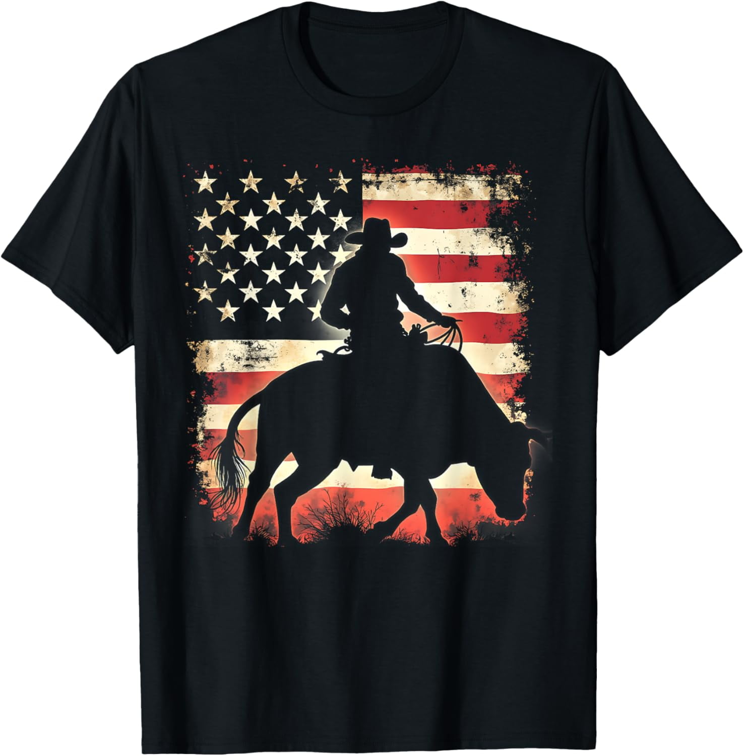 American Flag Cowboy Rodeo USA Western Country Bull Riding T-Shirt men ...