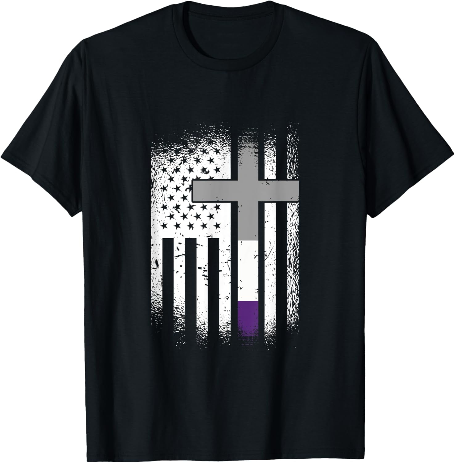 American Flag Cross LGBT-Q Asexual Ace Pride Christian T-Shirt ...