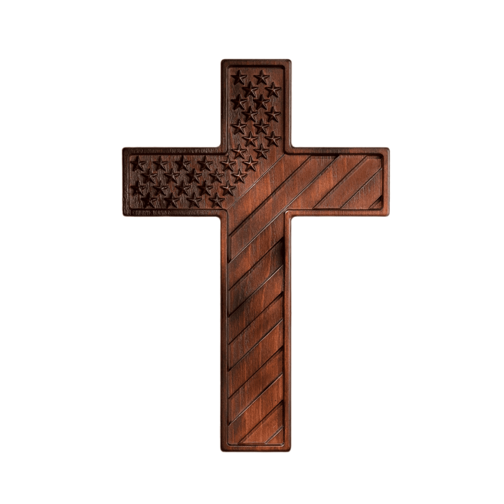 American Flag Cross Natural Wood Engraving - Vintage Style - Wall ...
