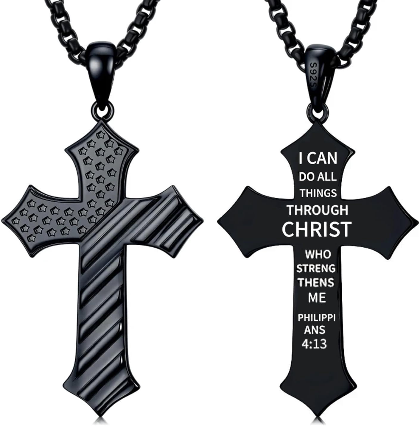 American Flag Cross Necklace for Men 925 Sterling Silver Patriotic ...