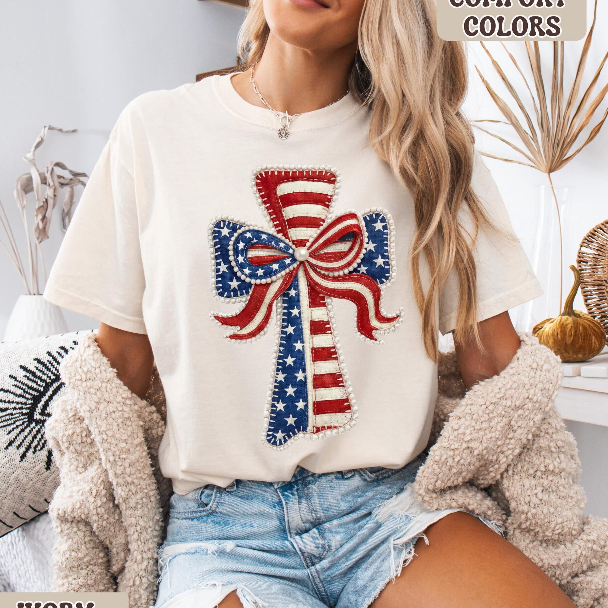 American Flag Cross Shirt for Women Patriotic Christian 4th of July Tee ...