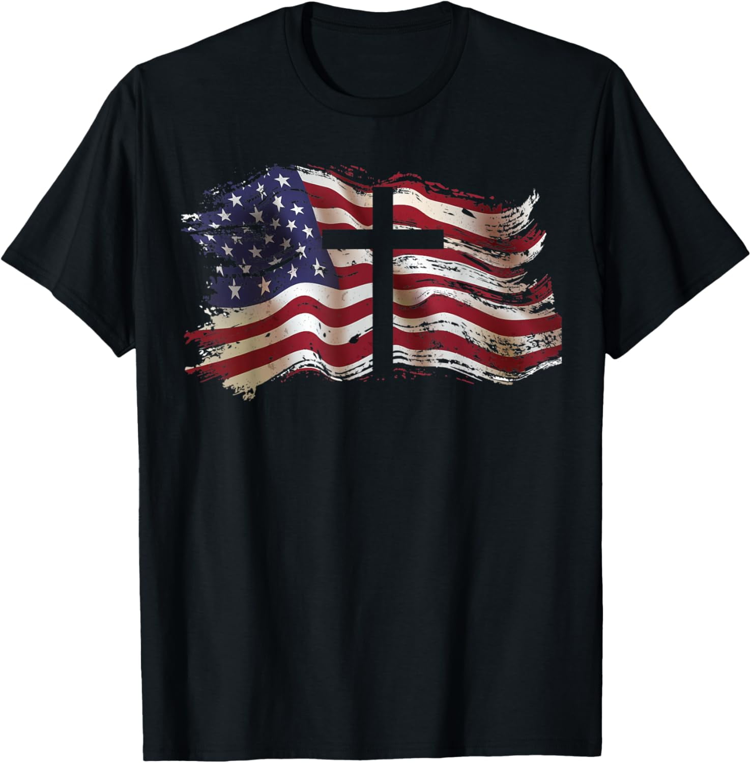 American Flag Cross for Patriotic USA Christians God Faith T-Shirt ...