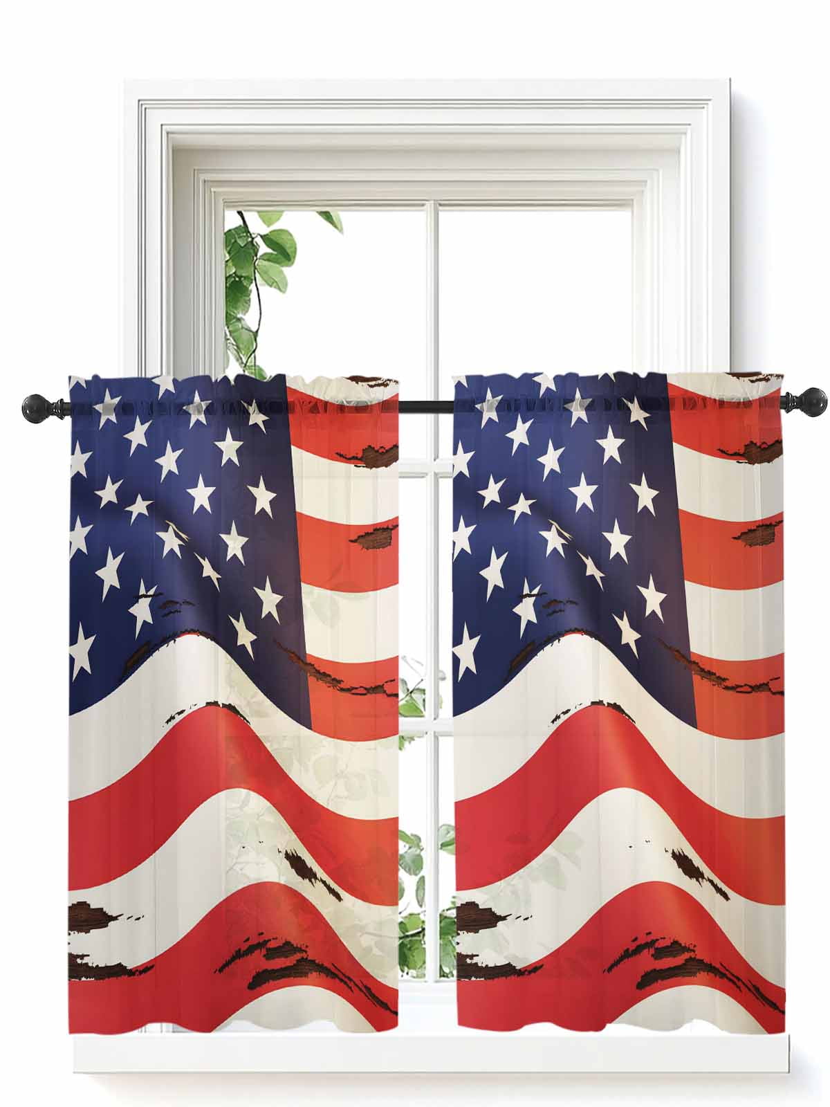 American Flag Curtains 45 Inch Length, Sheer Curtains for Bedroom ...