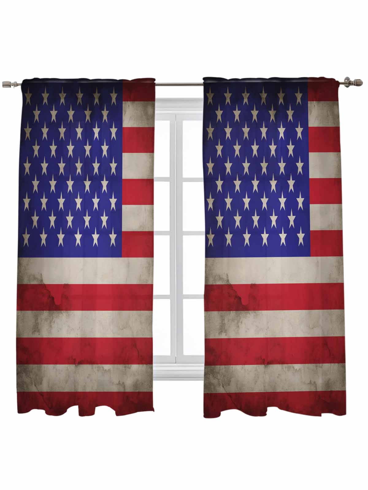 American Flag Curtains 63 Inch Length, Sheer Curtains for Bedroom ...