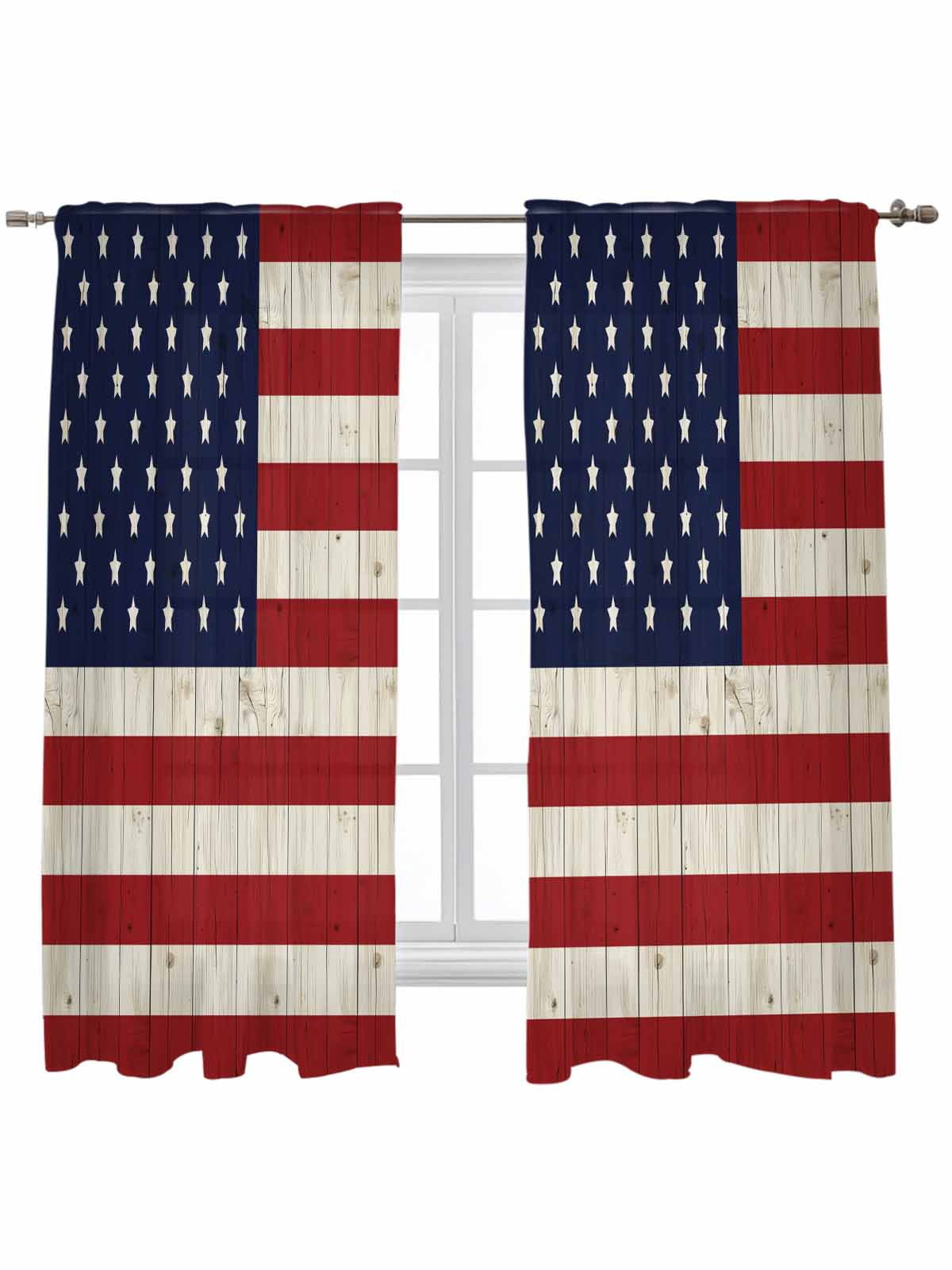 American Flag Curtains 63 Inch Length, Sheer Curtains for Bedroom ...