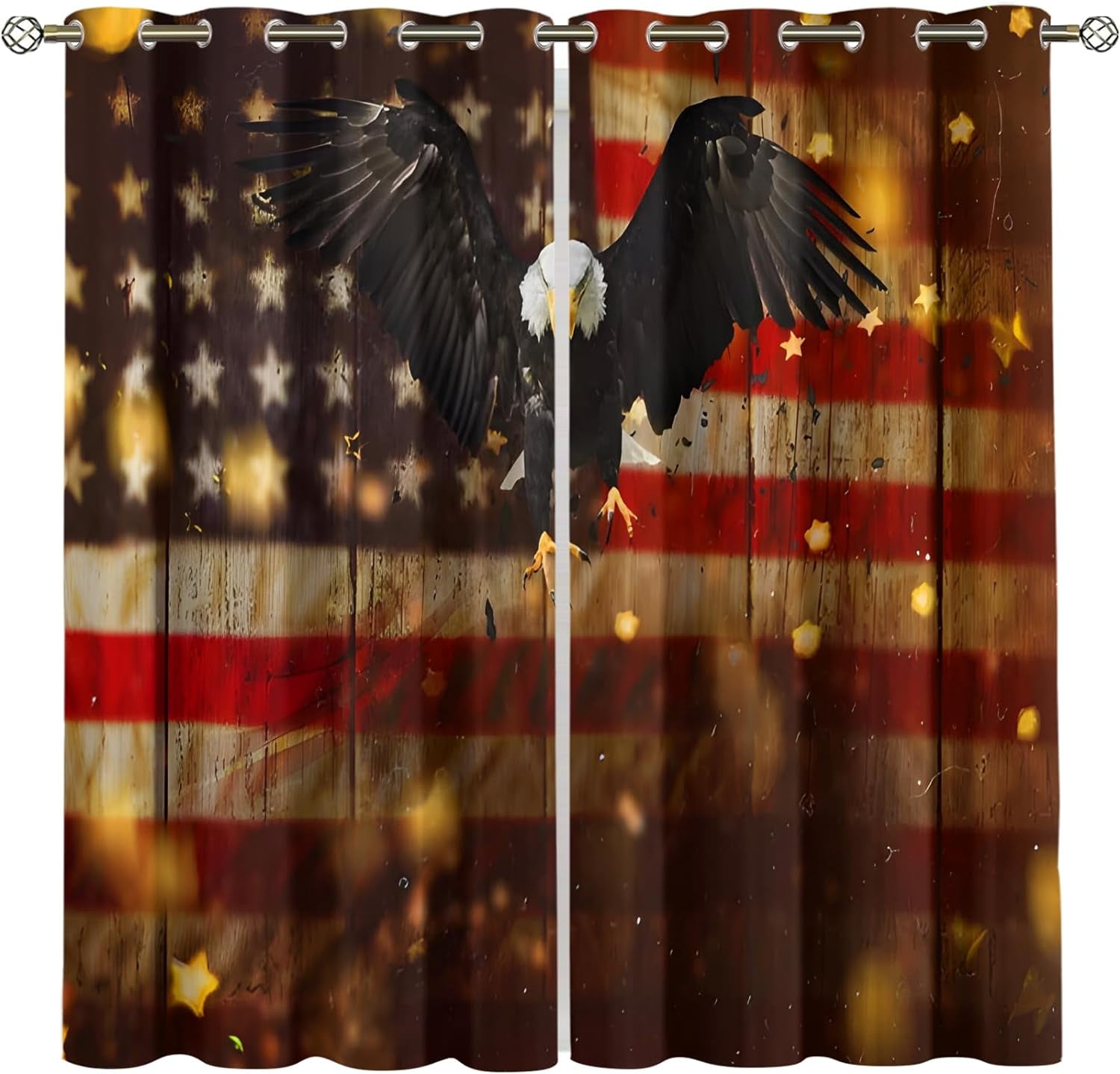 American Flag Curtains Blackout, Flying Bald Eagle Vintage White Red ...