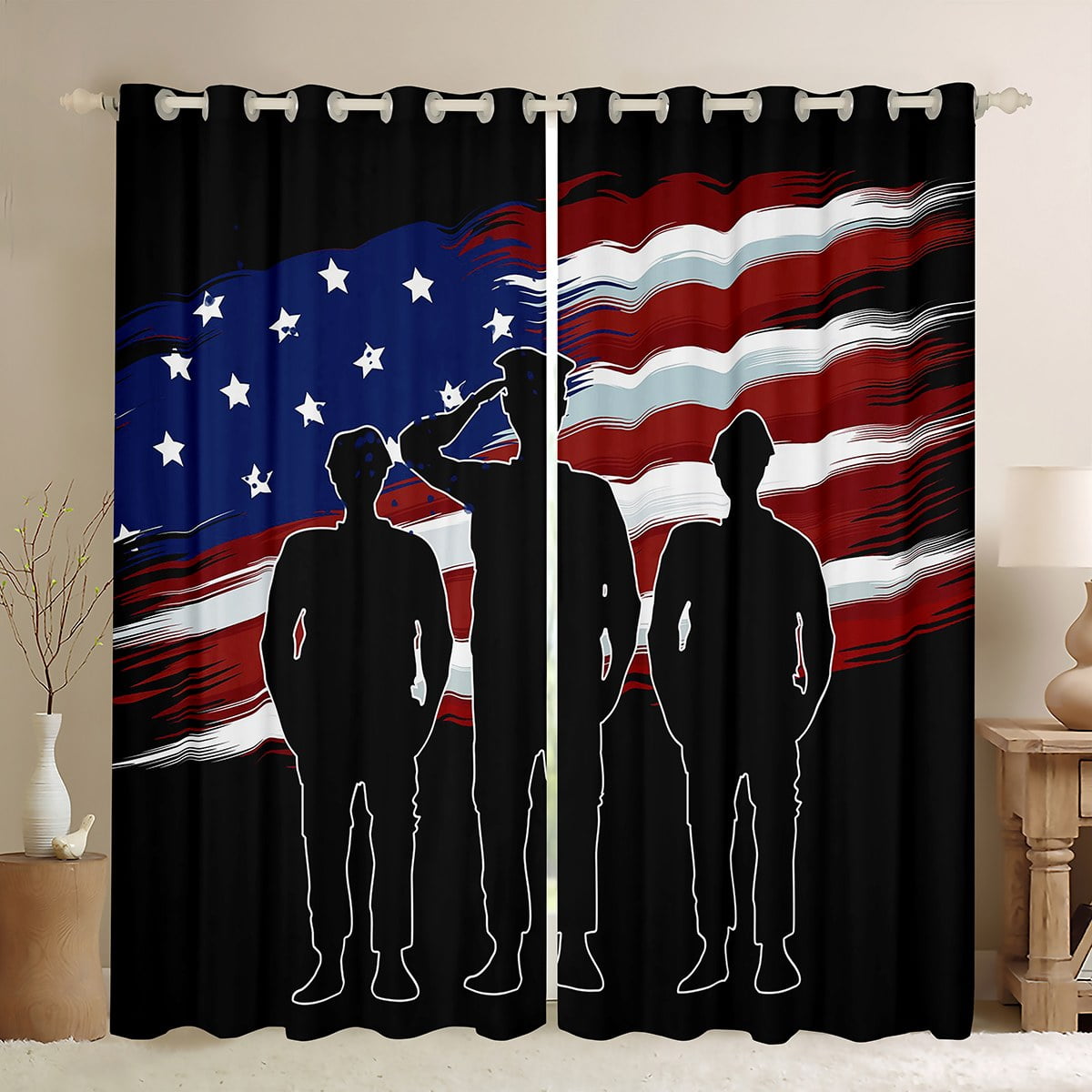 American Flag Curtains & Drapes Military Officer and Soldiers Saluting ...