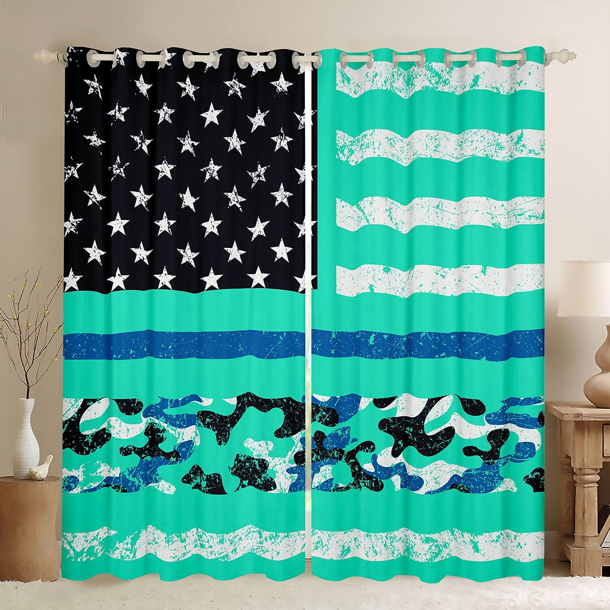 American Flag Curtains & Drapes Vintage Retro Camo Style Blackout ...