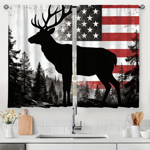 American Flag Curtains Rustic Deer Hunting Fabric Windows Curtain for ...