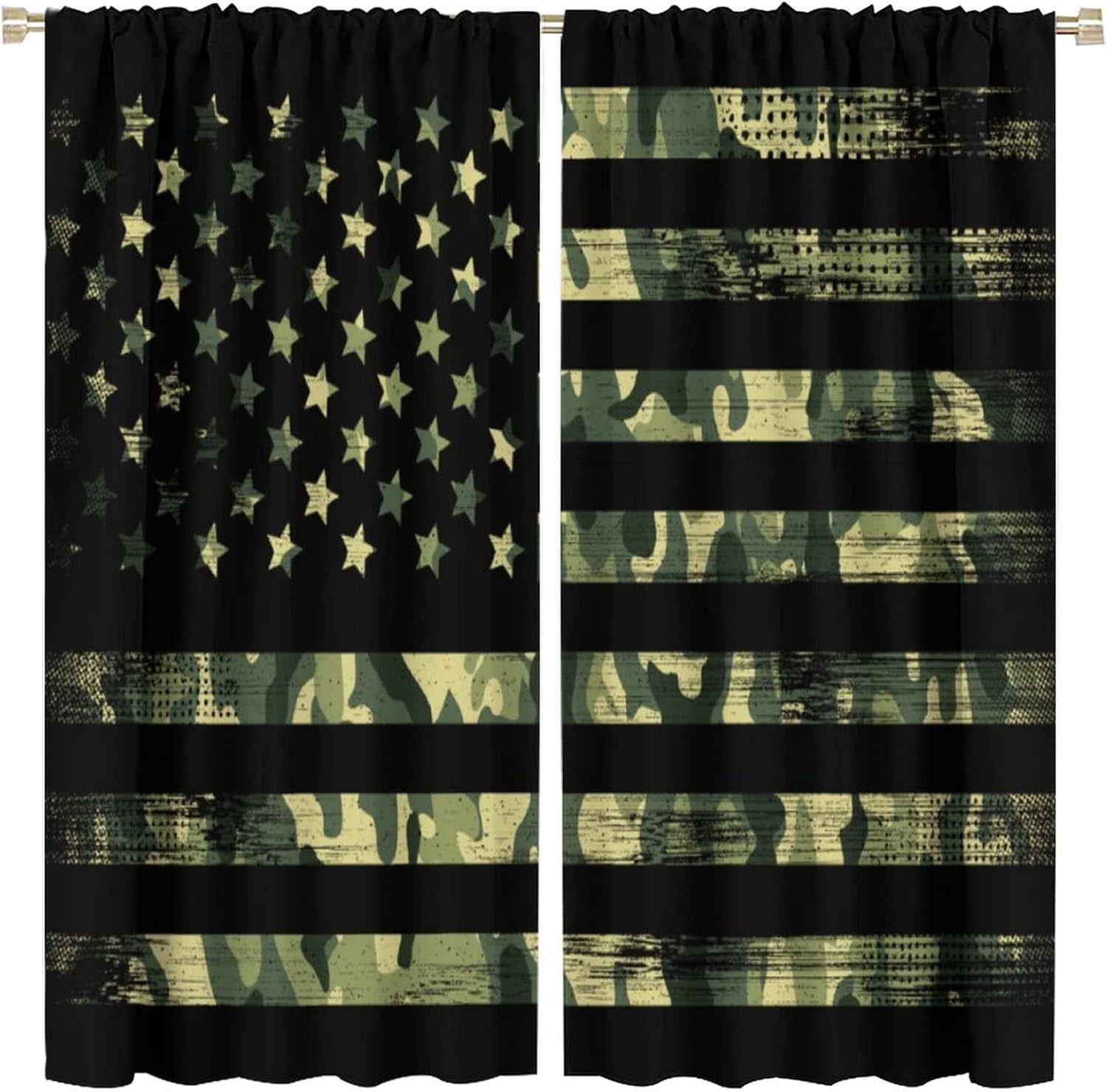 American Flag Curtains,Rustic Green Camo Pattern Blackout Rod Pocket ...