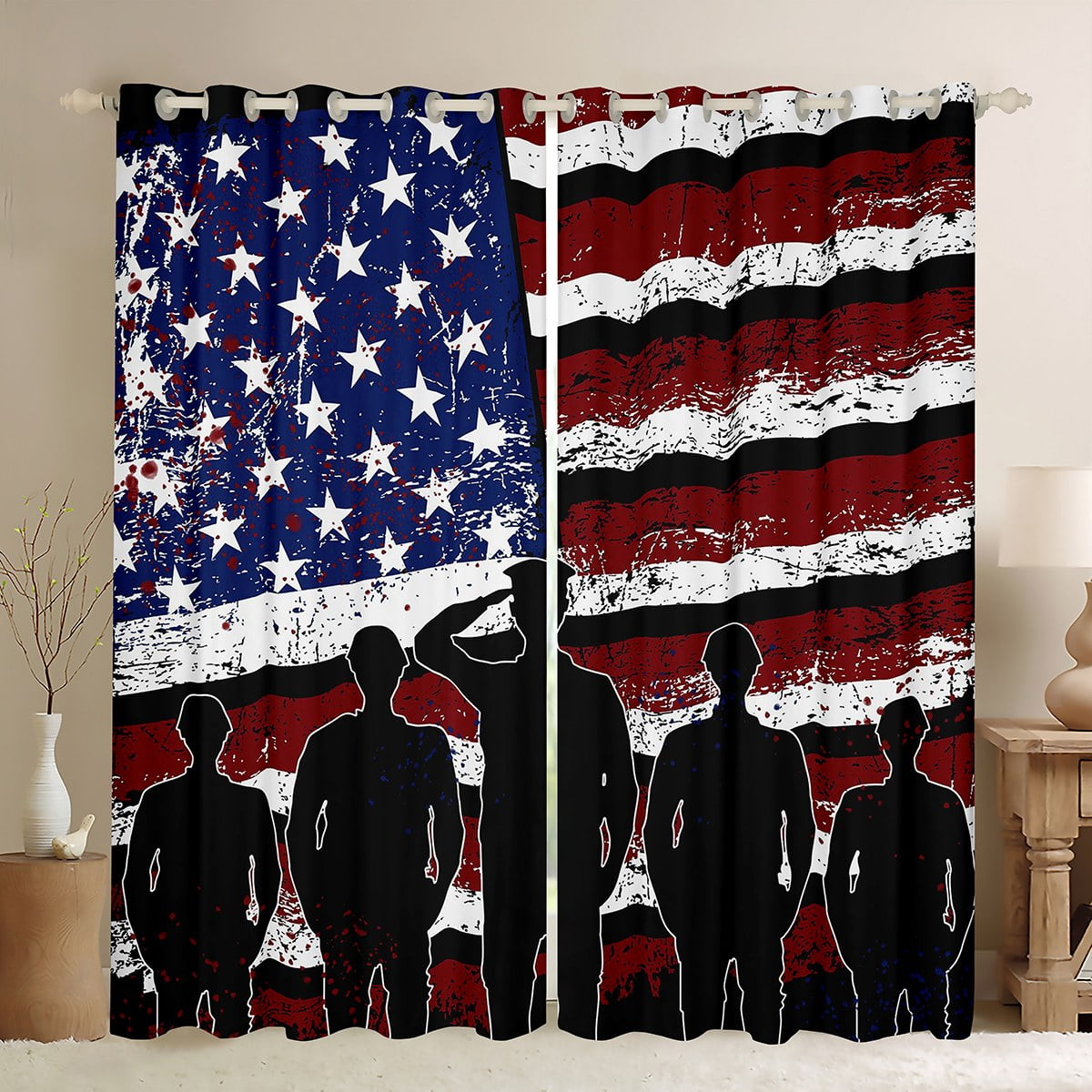 American Flag Curtains Soldier Silhouettes Blackout Curtains for ...