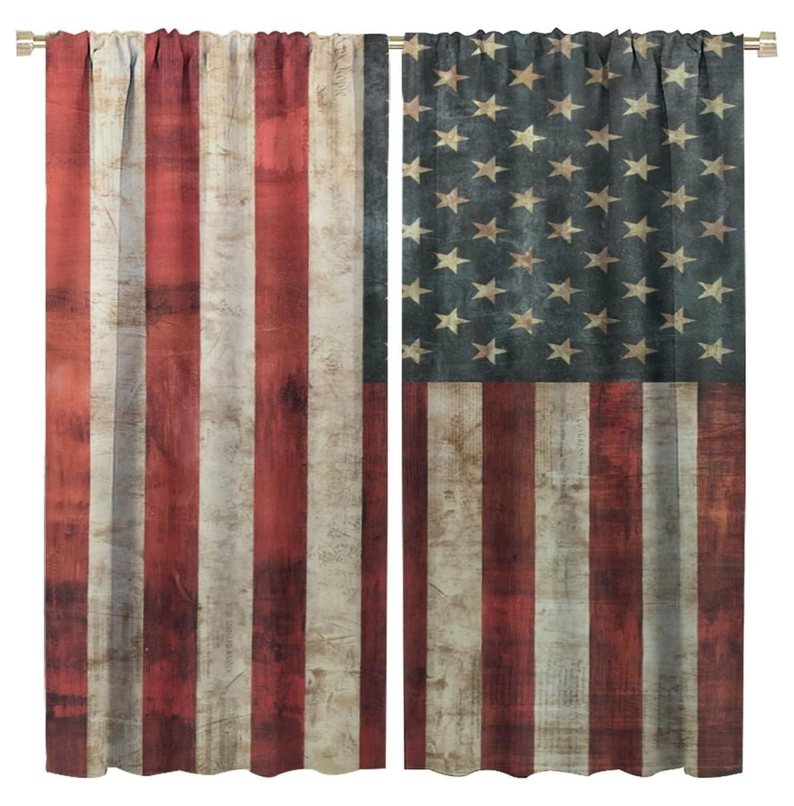 American Flag Curtains, Vintage Shabby Rustic Independence Day Theme ...