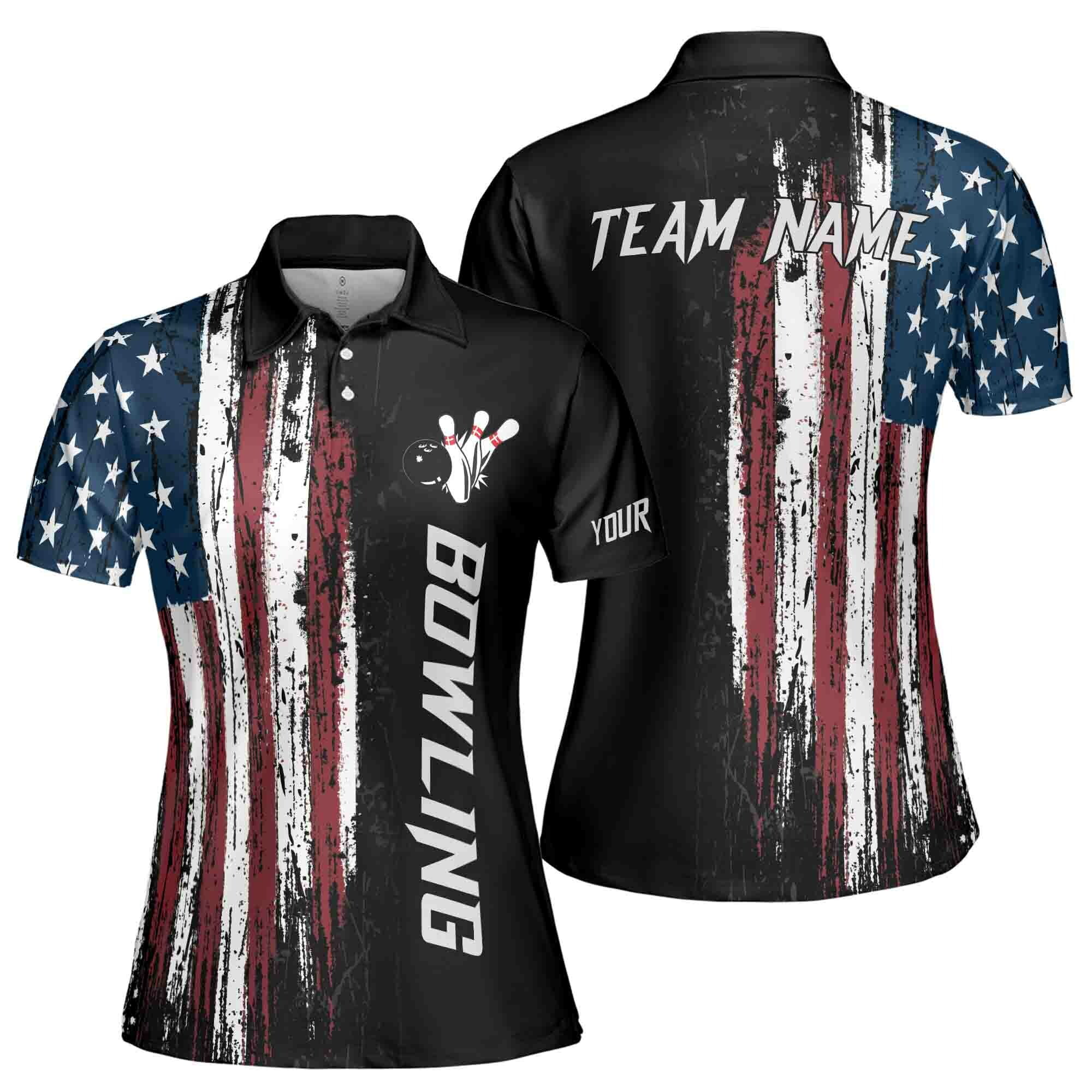 American Flag Custom Bowling Jersey For Team Patriots Women's Polo ...