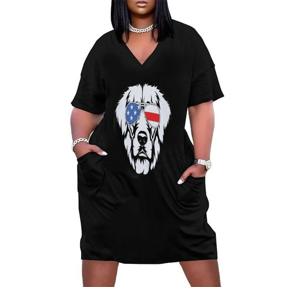 American Flag Cute Dog Loose Pocket Dress Dresses Summer Summer Dresses ...