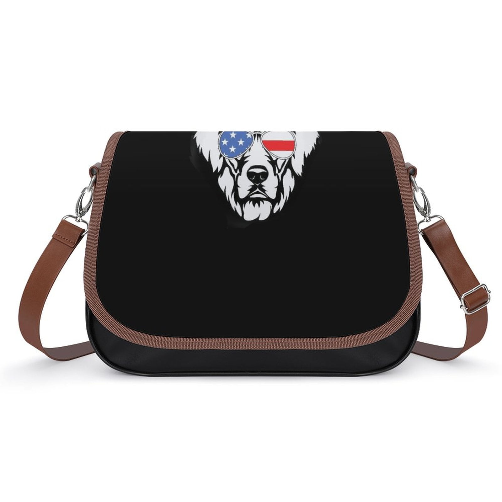 American Flag Cute Dog Vintage Crossbody Bag for Women Medium Leather ...