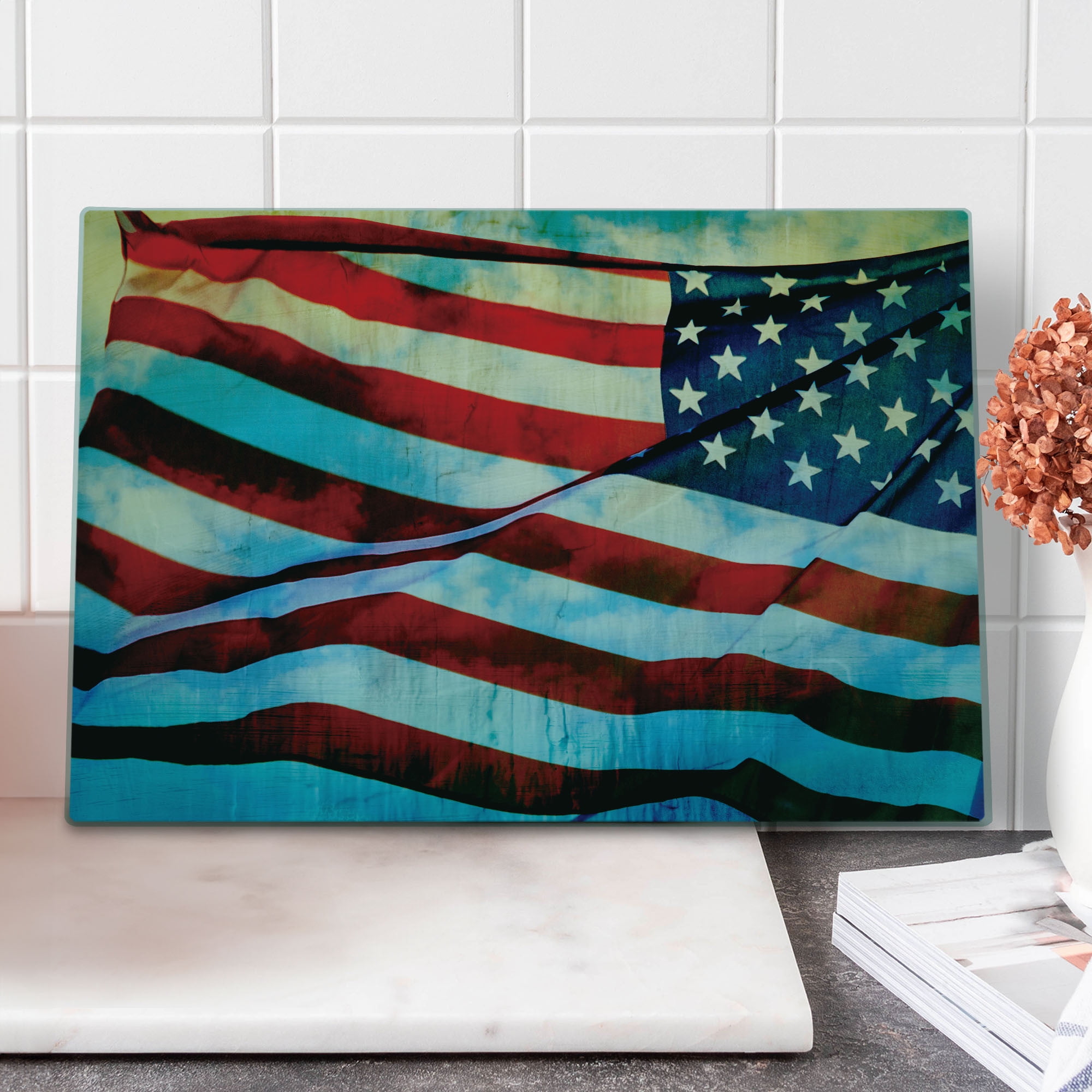 American Flag Cutting Board, American Flag in the Wind on Flagpole ...