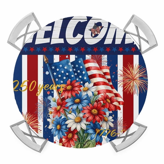 American Flag Daisy Fireworks Round Table Cover, 250th Anniversary ...