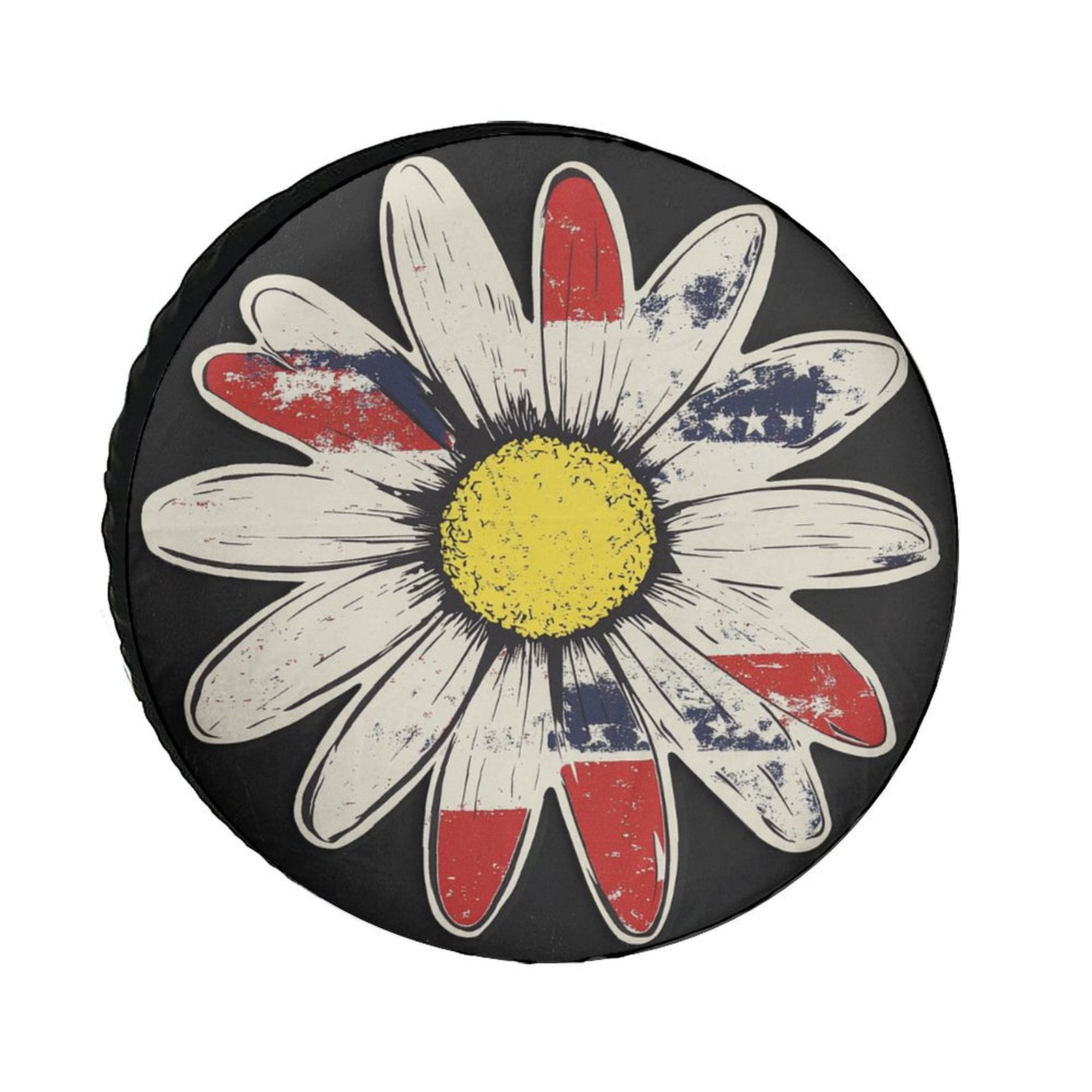 American Flag Daisy Spare Tire Cover Patriotic Decorations Polyester ...