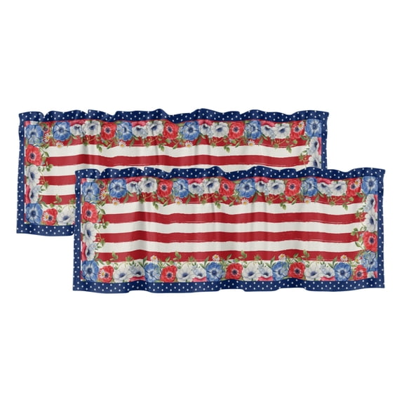 American Flag Day 2 Panels Kitchen Valance, Independence Blue Red ...
