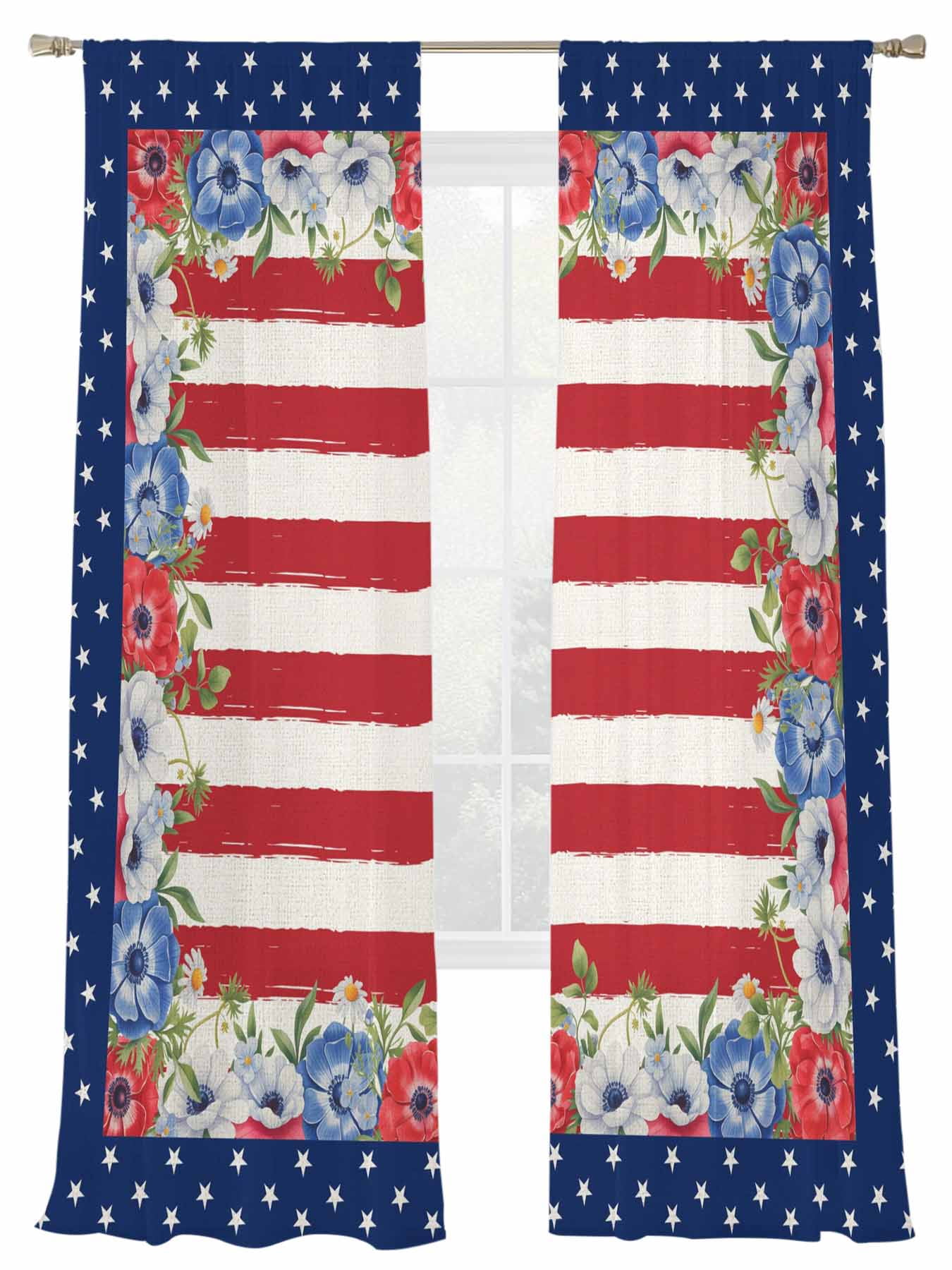 American Flag Day Sheer Curtains 2 Panels Set Independence Blue Red ...