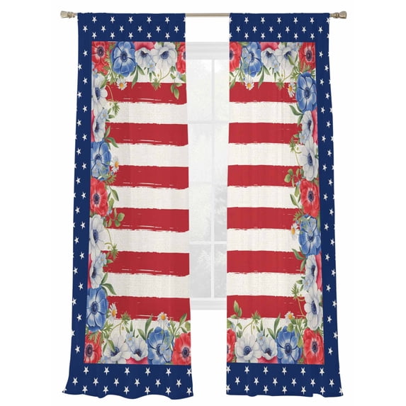 American Flag Day Sheer Curtains 2 Panels Set Independence Blue Red ...