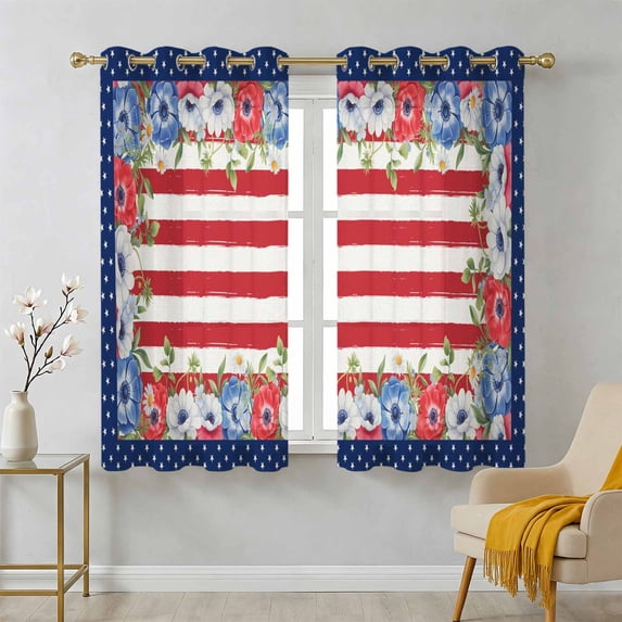 American Flag Day Sheer Curtains 39 Inch Long 2 Panels, Independence ...