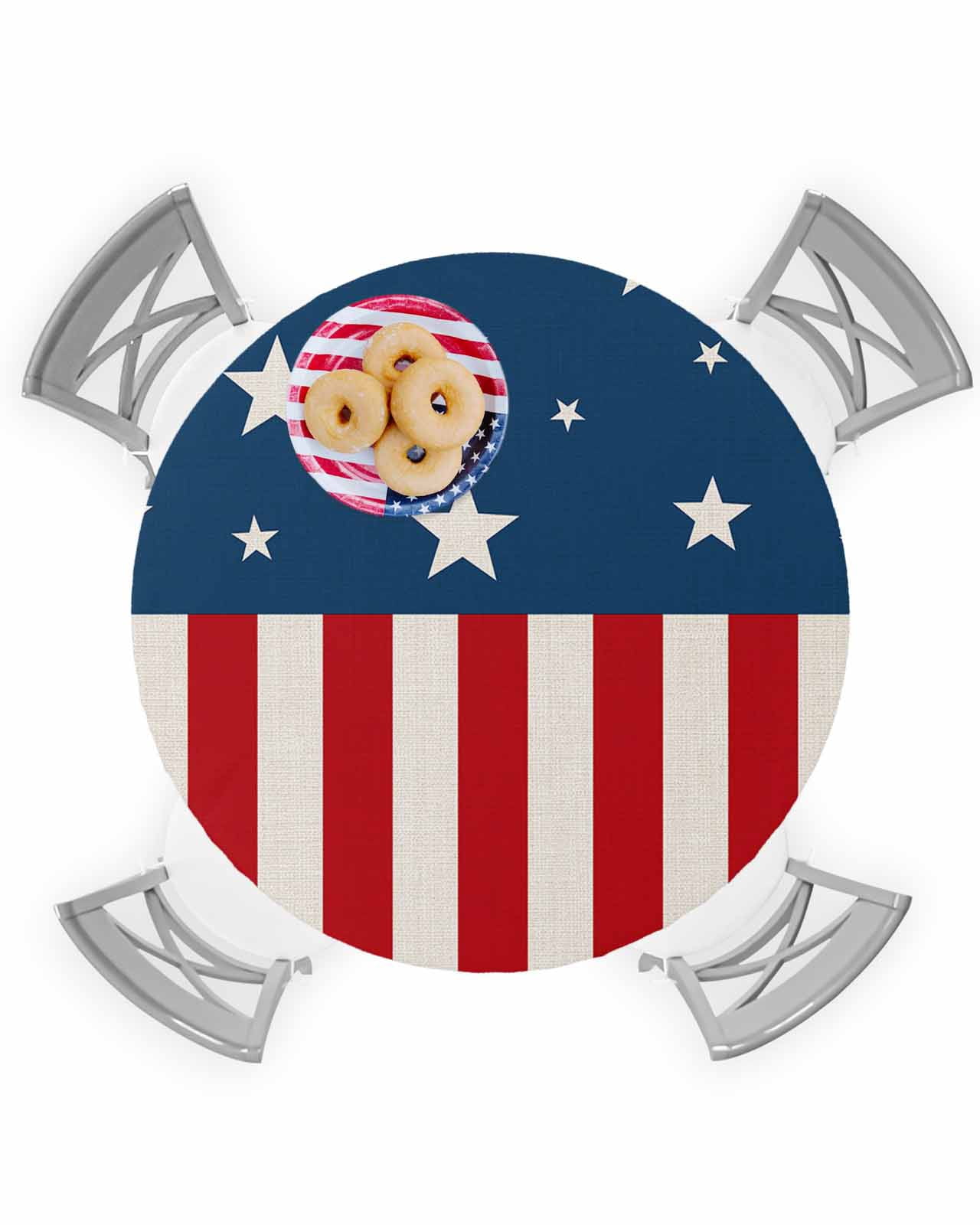 American Flag Day Star on Blue Fitted Round Tablecloths Elastic Edged ...