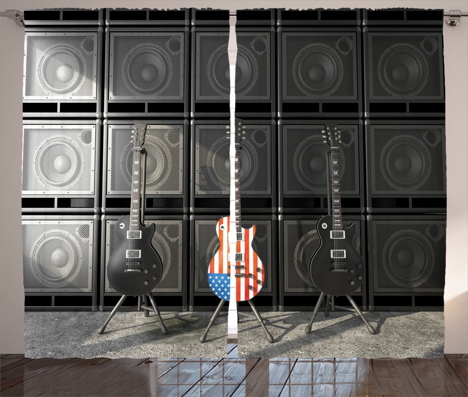 Ambesonne Music Curtains 2 Panel Set, Digital Rock Guitar, 108" x 84 ...