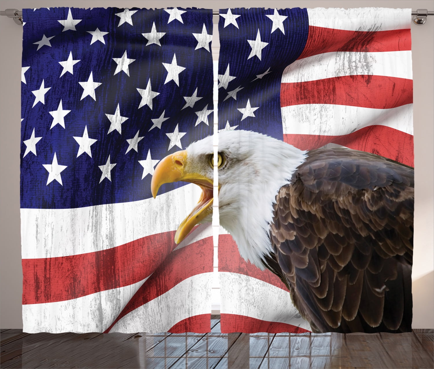 Ambesonne American Flag Curtains 2 Panel Set, Bald Eagle, 108" x 90 ...