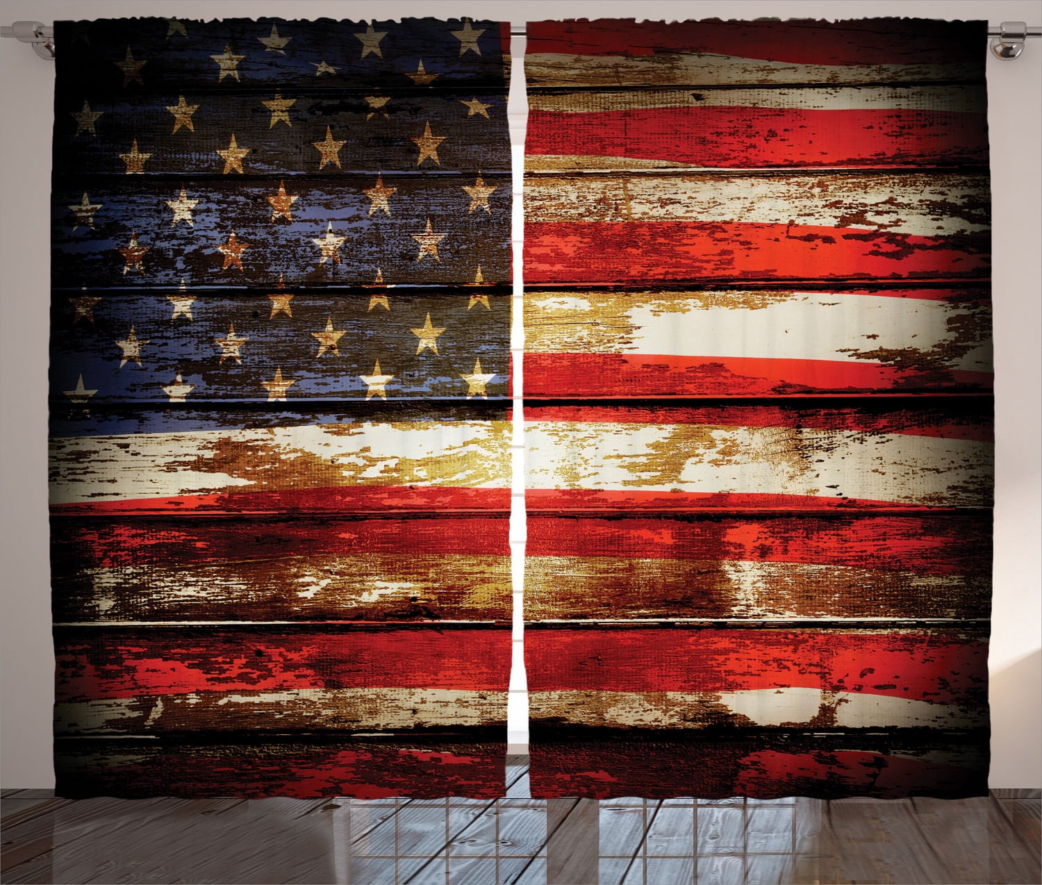 Ambesonne American Flag Curtains 2 Panel Set, Vintage Wooden, 108" x 84 ...