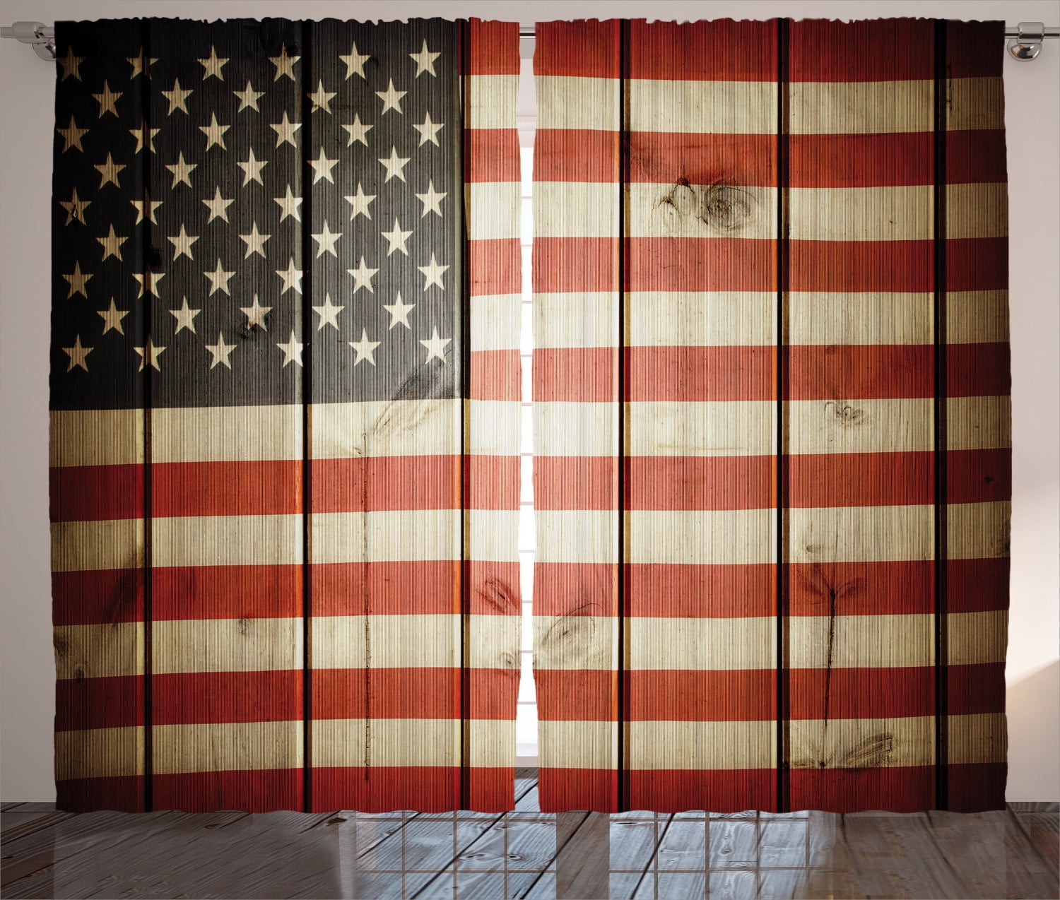 Ambesonne American Flag Curtains 2 Panel Set, Wood Design Flag, 108" x ...