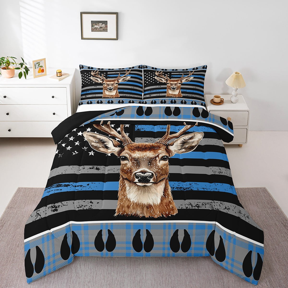 American Flag Deer Comforter Set Twin For Boys,Rustic Hunting Woodland ...