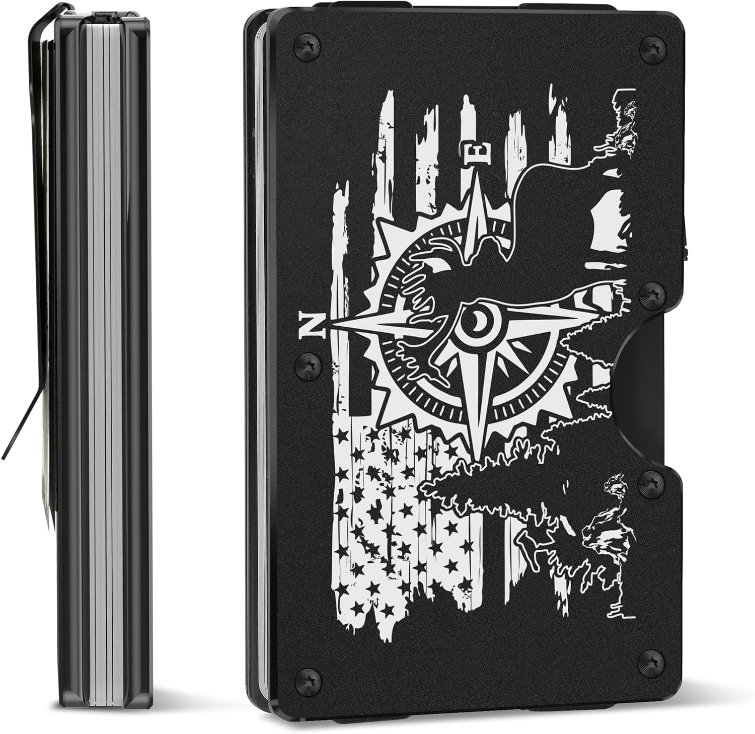 American Flag Deer Engraved Metal Wallet for Men, Minimalist Aluminum ...