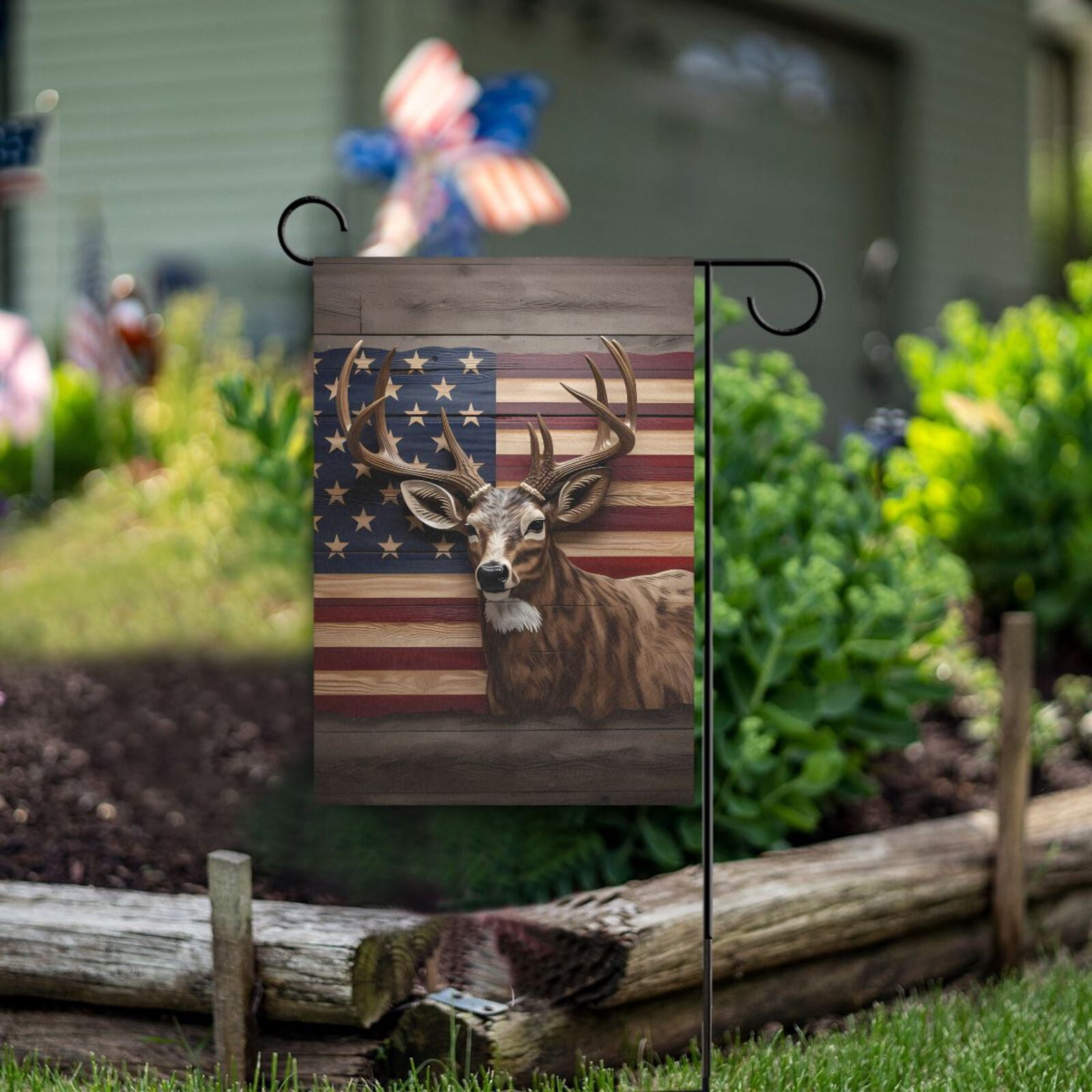 American Flag Deer Garden Flag Double Sided Outdoor Banners for ...