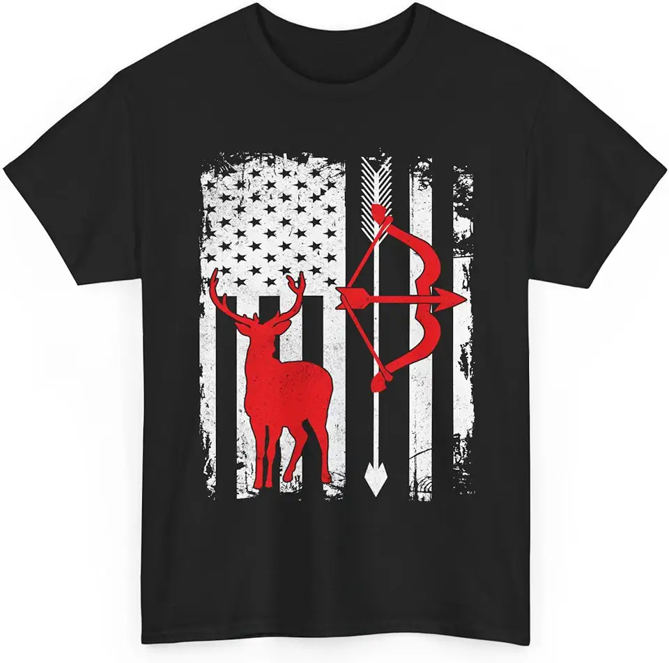 American Flag Deer Hunting Archery for Men Graphic Short Sleeve Tee ...