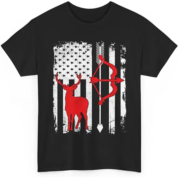 American Flag Deer Hunting Archery for Men Graphic Short Sleeve Tee ...