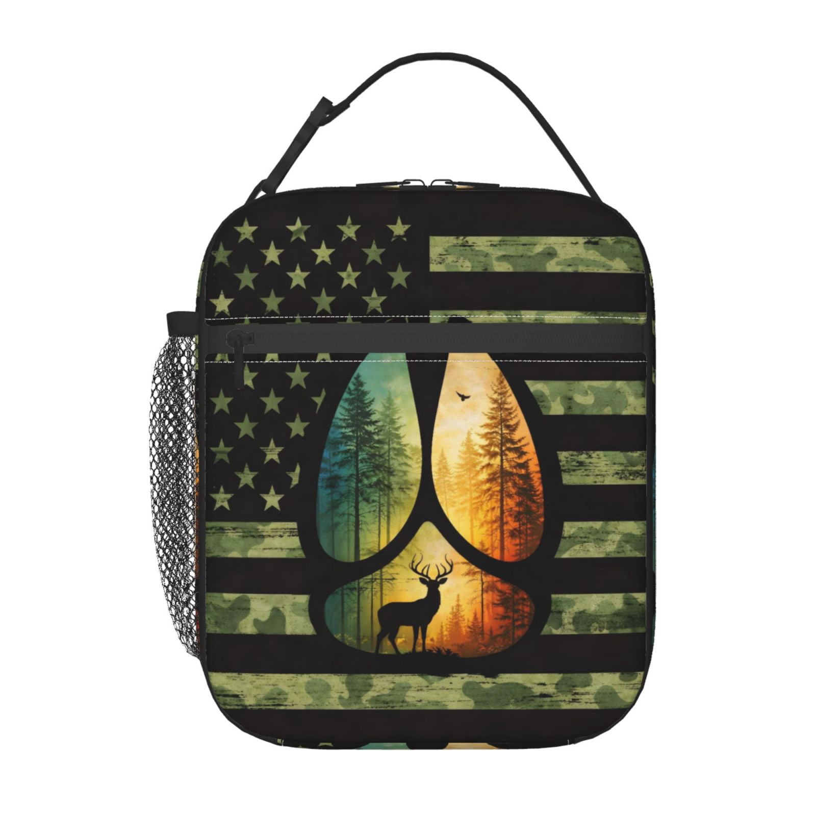American Flag Deer Paw Lunch Bag Portable Insulated Lunch box with ...