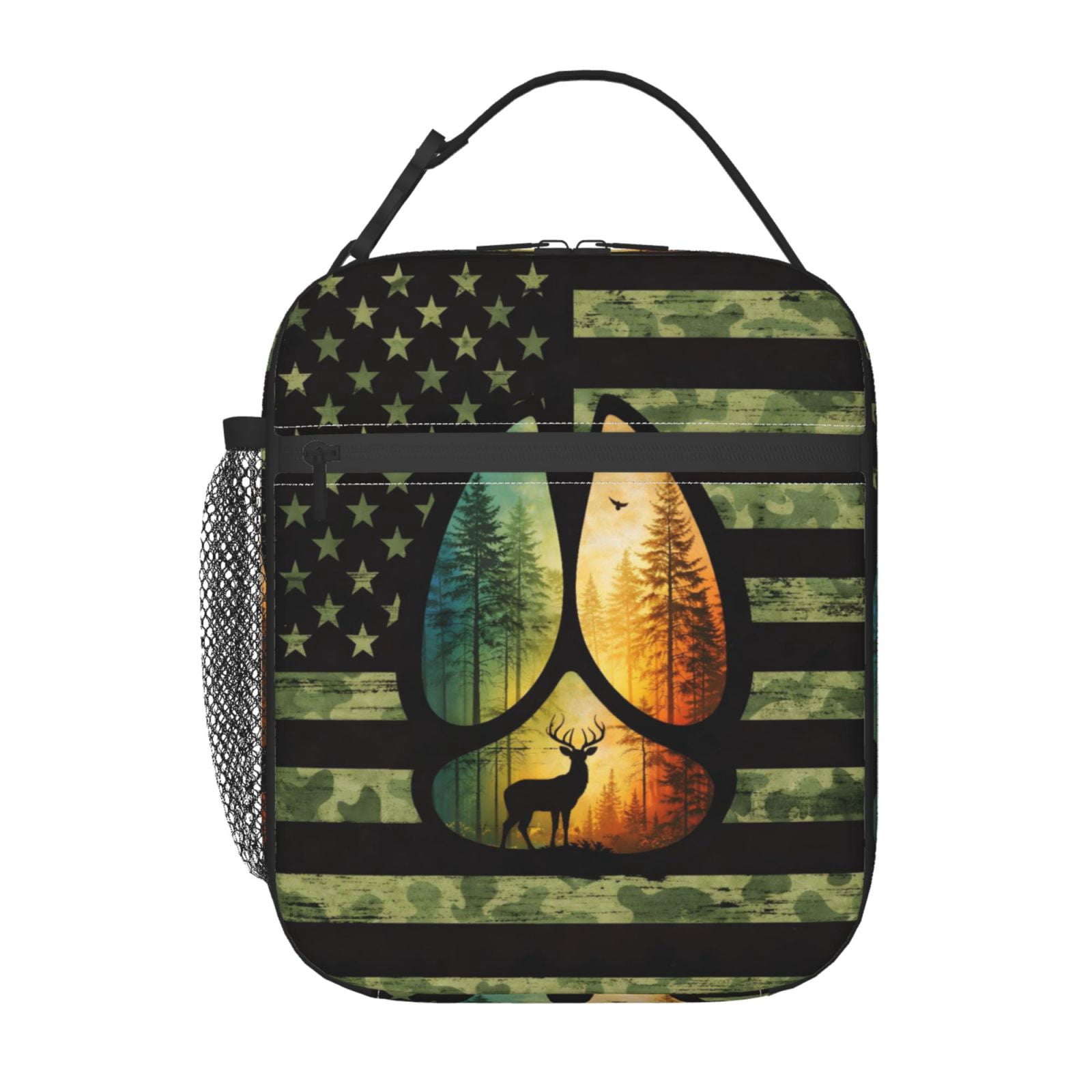 American Flag Deer Paw Lunch Bag Portable Thermal Lunch Box for Men and ...
