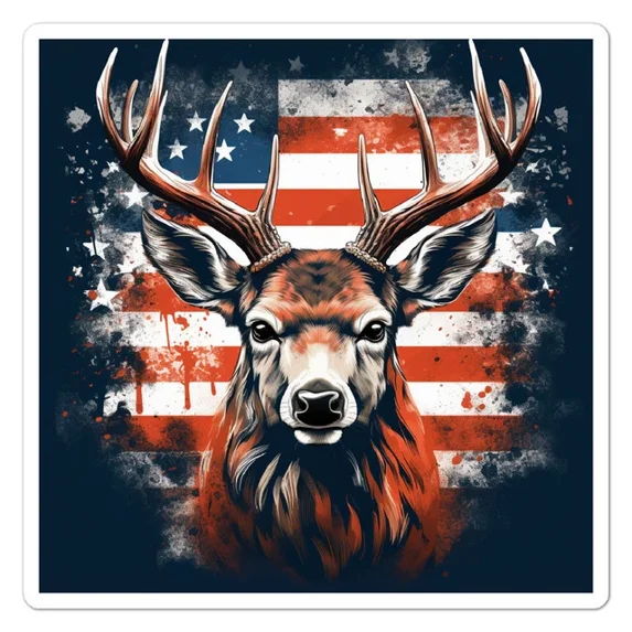 American Flag Deer Sticker Indoor Outdoor Phone Decal Water Bottle ...