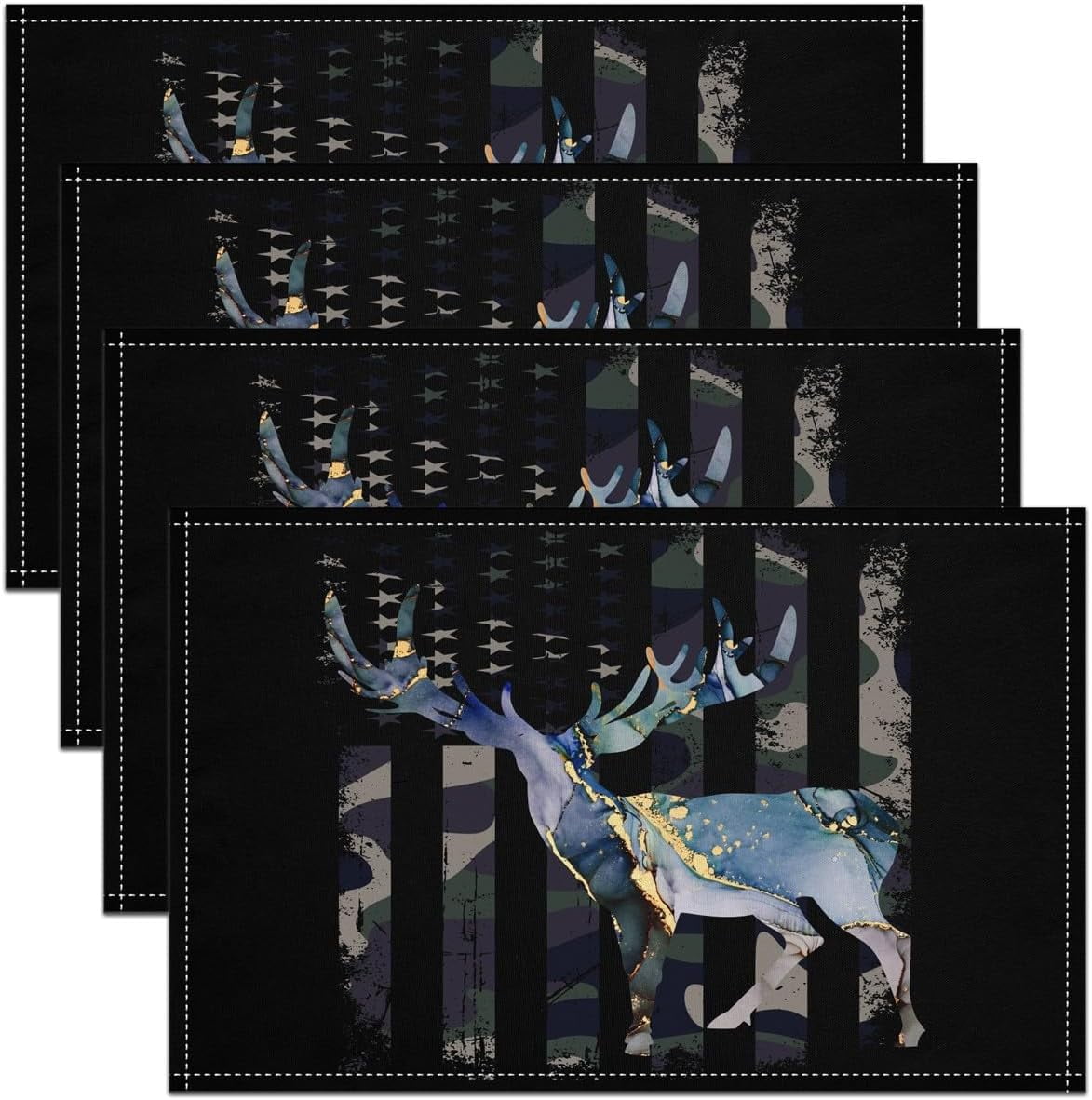 American Flag Deer Table Place Mats 18"x12" Deer Antler Camo Place Mats ...