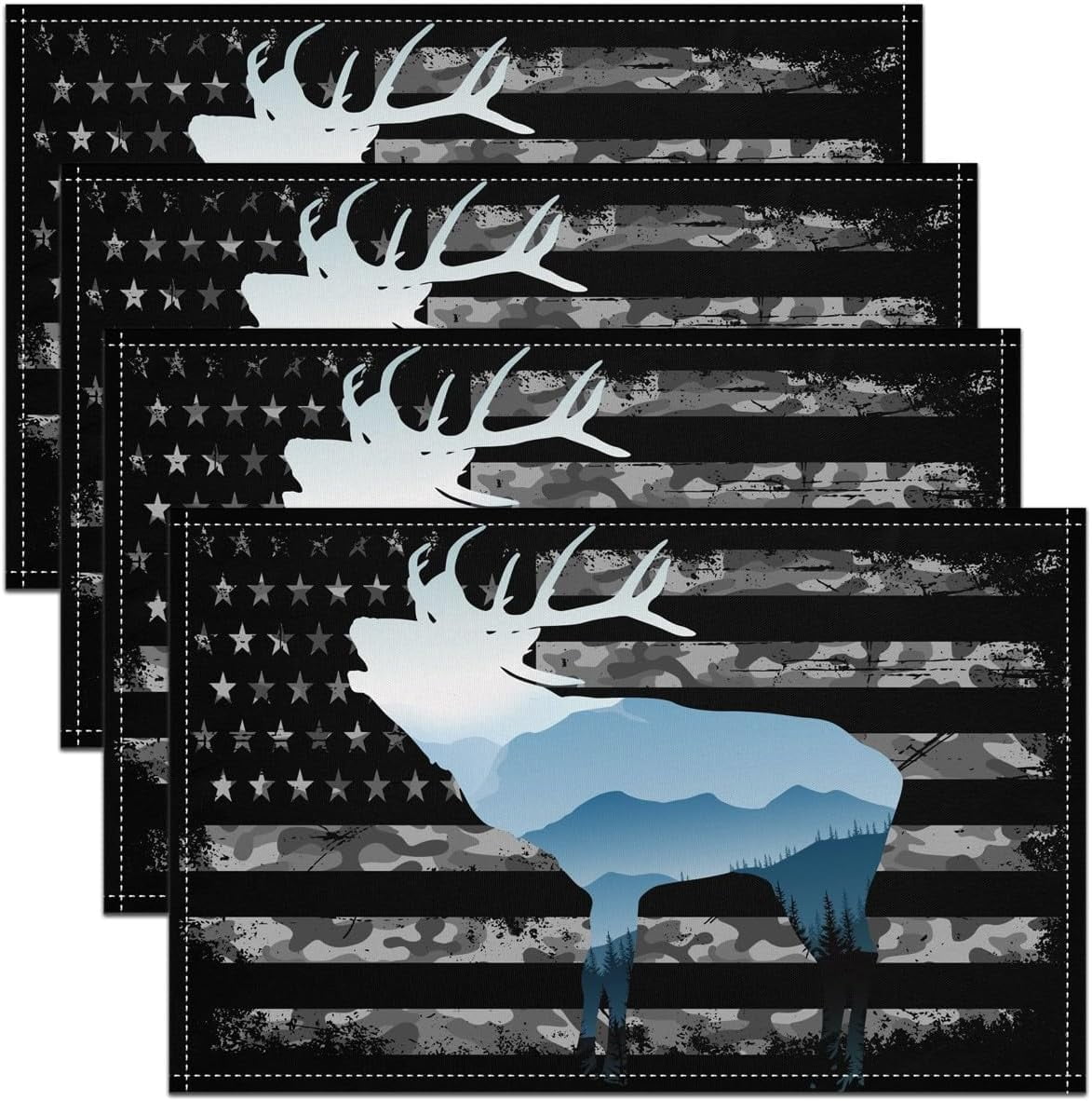 American Flag Deer Table Place Mats 18"x12" Smoky Deer Placemats Set of ...