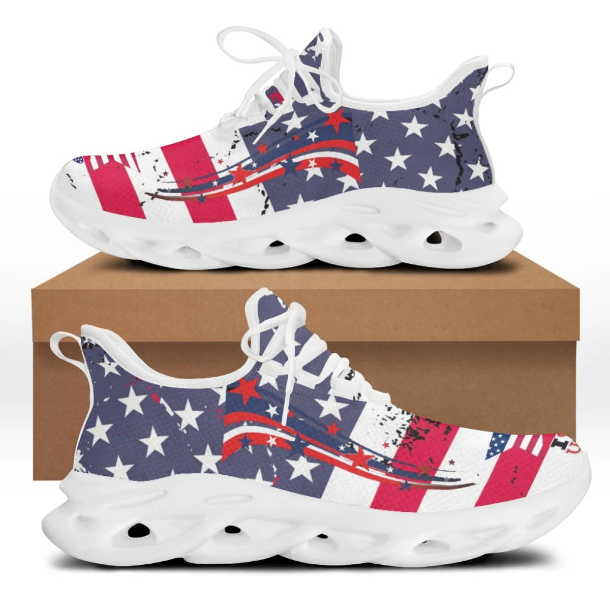 American Flag Design Sports Shoes for Women Female Flat Running ...