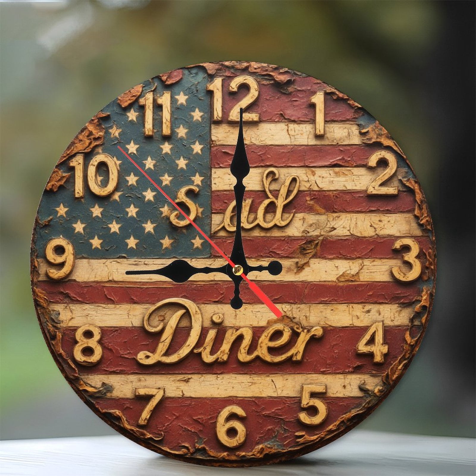 American Flag Diner Wall Clock Rustic Decor Vintage Style 10-Inch ...