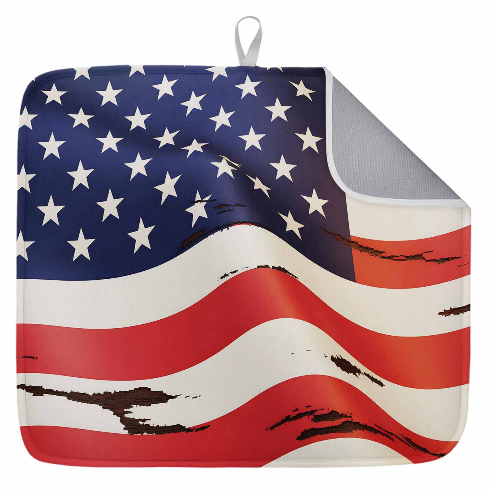 American Flag Dish Drying Mat for Kitchen Counter, Red Blue USA Flag ...