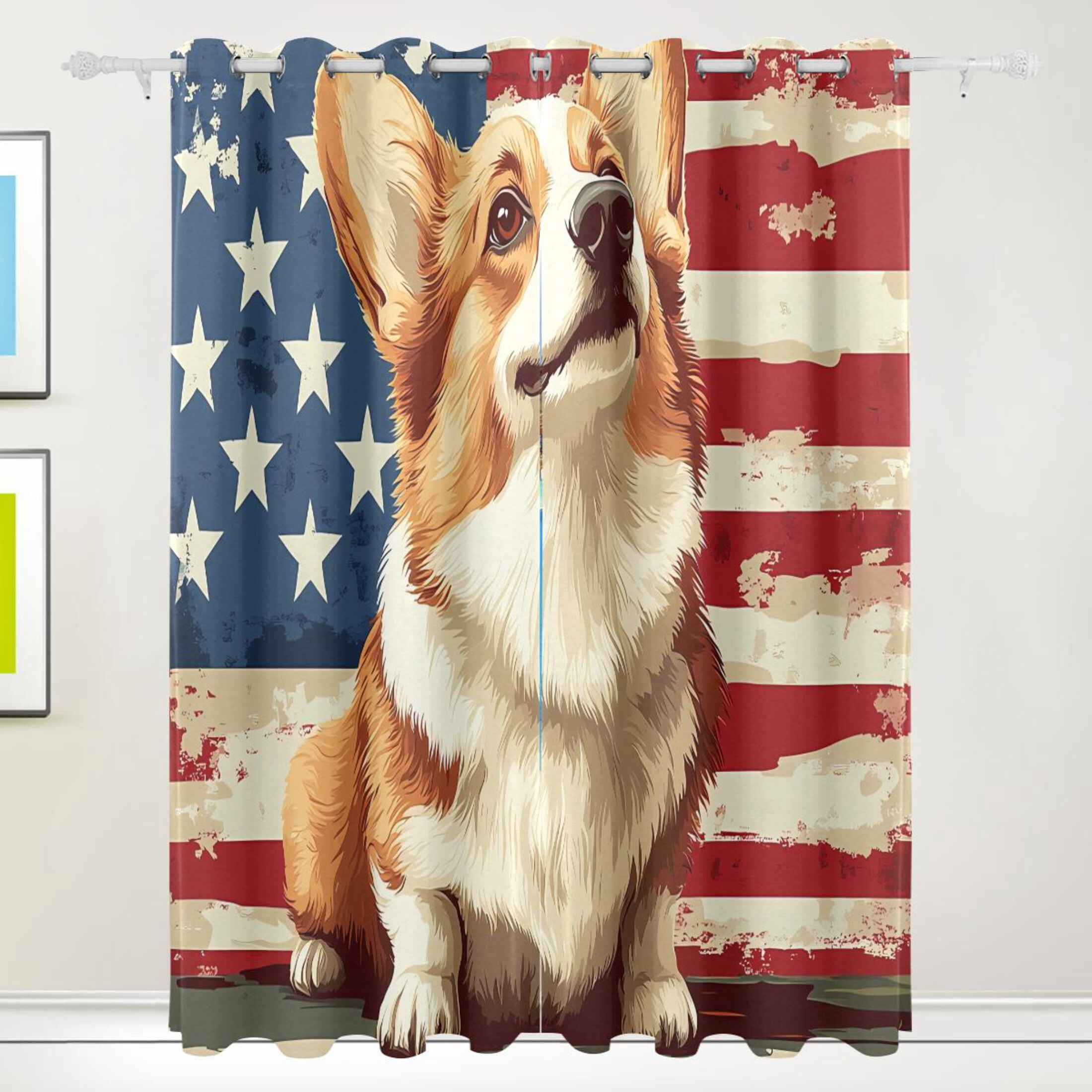 American Flag Dog Blackout Curtains 55W x 72/84L Living Room Bedroom ...