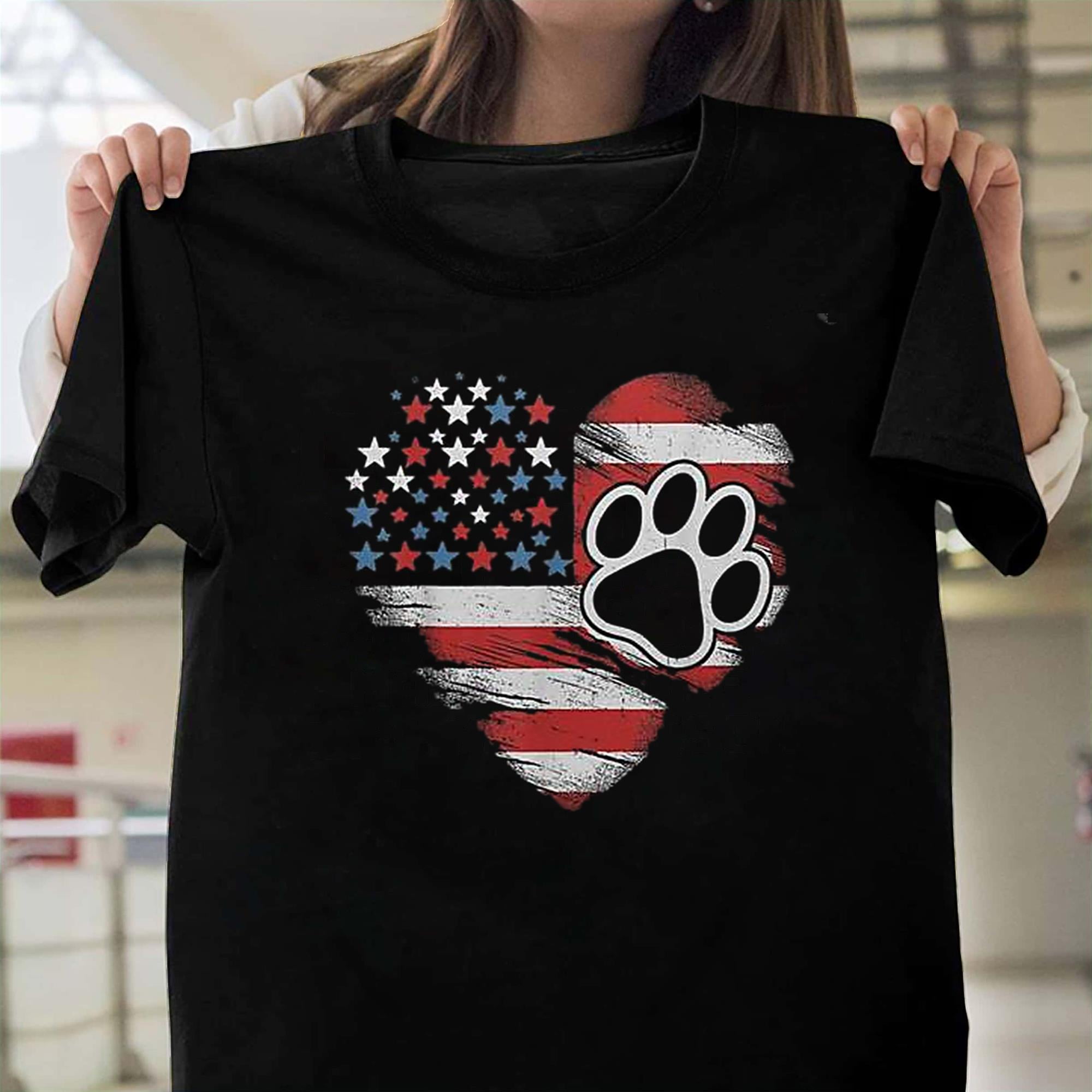American Flag Dog Cat Paw Patriotic 4th July Pet Lover Animal Art T ...