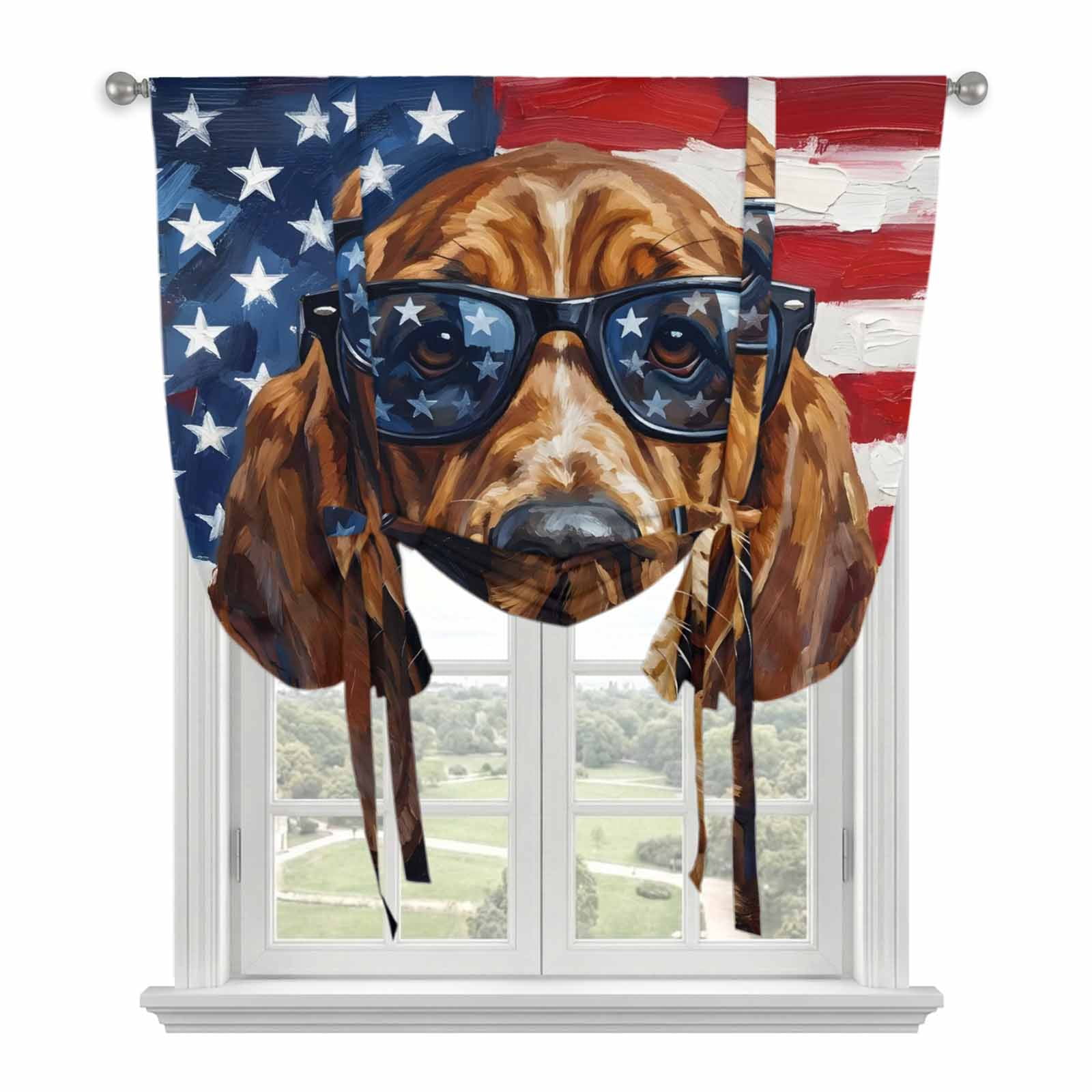 American Flag Dog Tie Up Curtains for Window, Thermal Insulated Balloon ...