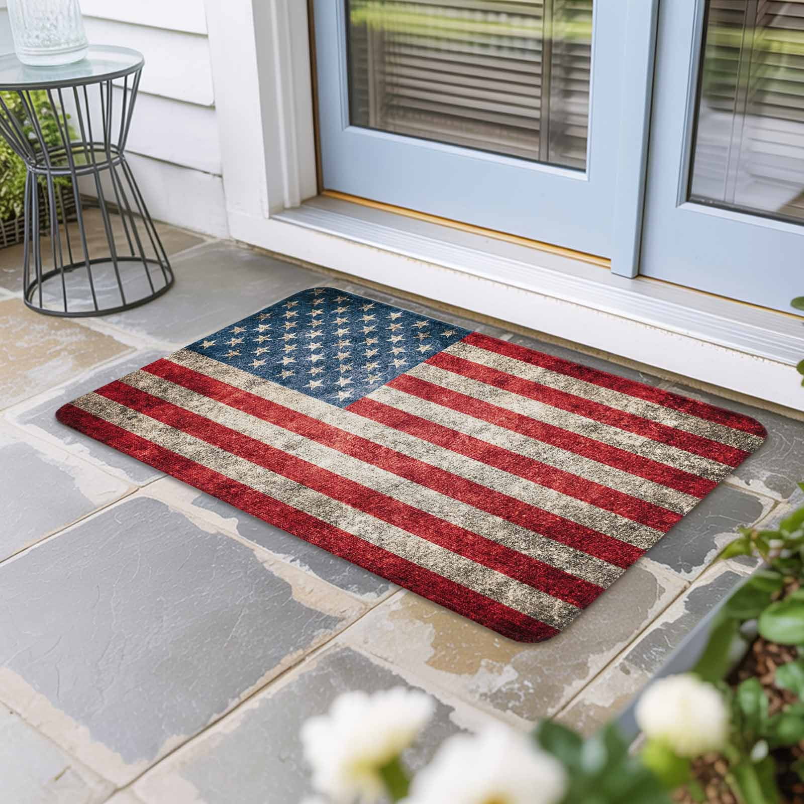 American Flag Door Mat Indoor Outdoor, Vintage Blue Red USA Flag Non ...