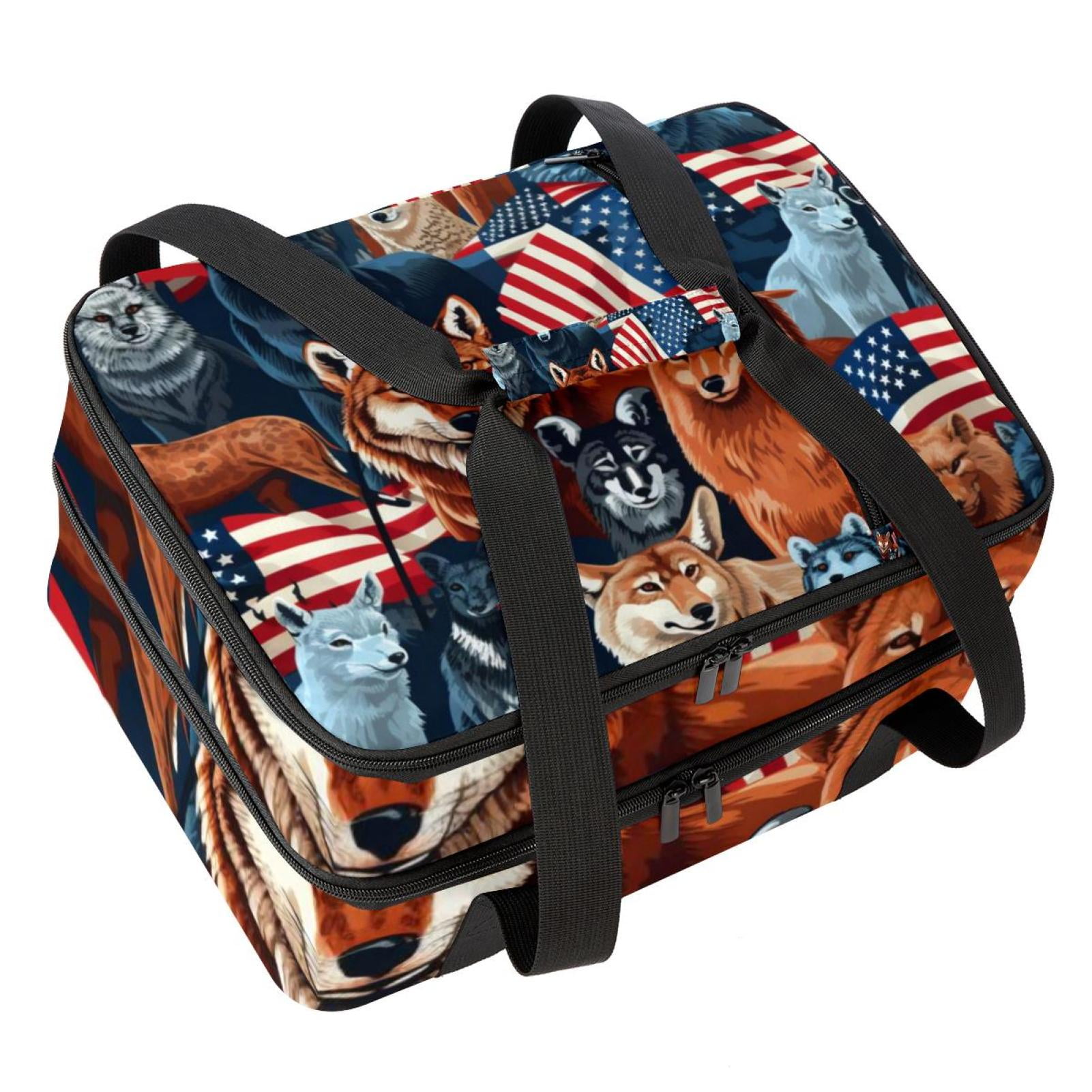 American Flag Double Layered Insulated Lunch Bag with Two Compartments ...